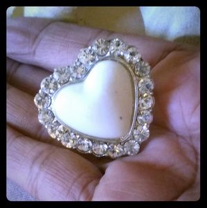 Vintage | Jewelry | Vintage White Heart Rhinestones Statement Ring ...